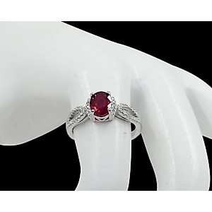 8X6 MM Natural Red Ruby Oval Cut Gemstone 925 Sterling Silver July Birthstone Solitaire Unisex Proposal Ring Love and Friendship Gift For Girlfriend (Rhodium Plated Silver, 8.5)