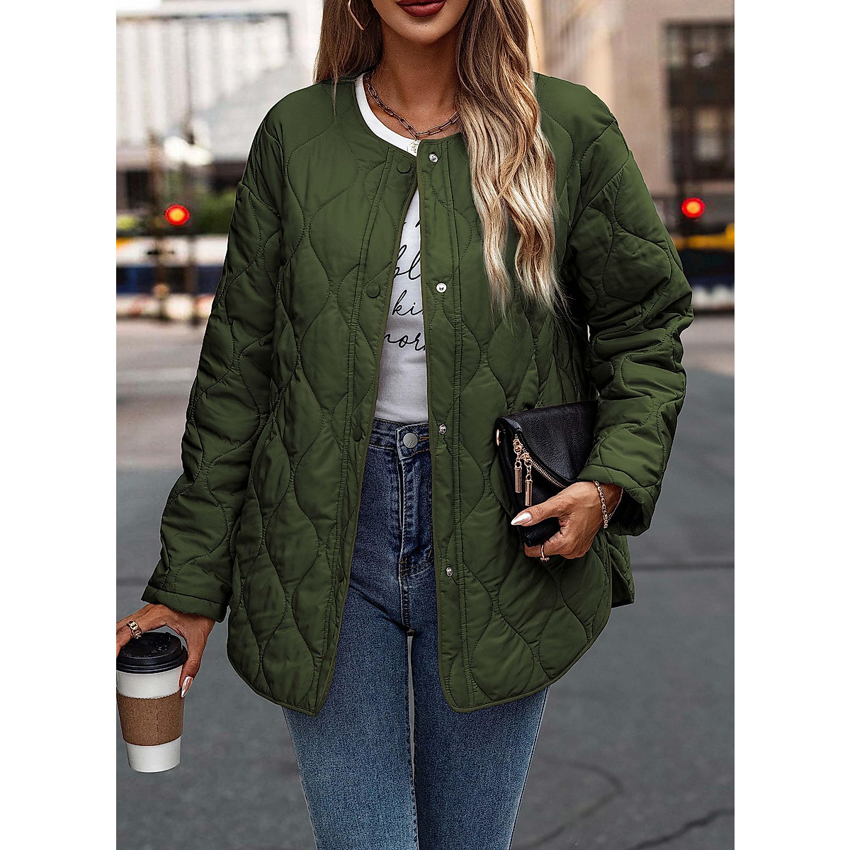 PRETTYGARDEN Women's Fall Clothes Trendy Casual Lightweight Jackets Oversized Winter Coat Outerwear with Pockets (Army Green,Small)