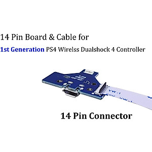 Lucky Dog USB Charging Port Socket Charger Board with 14 Pin Flex Ribbon Cable Replacement for PS4 Controller JDS-001