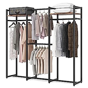 Tribesigns Garment Rack Heavy Duty Clothes Rack, Free Standing Closet Organizer with Shelves and Hanging Rod, Large Metal Clothing Rack for Hallway, Bedroom, Max Load 500Lbs (Dark Black)