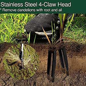 Weed Puller Tool, Stand Up Weeder Puller Heavy Duty with 4-Claw Steel Head, Gardening Hand Weed Remover Tools for Yard Lawn Care, 5ft