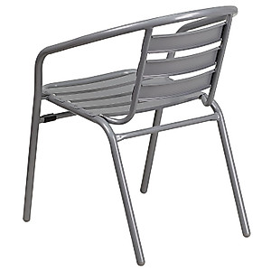Flash Furniture Lila 4 Pack Silver Metal Restaurant Stack Chair with Aluminum Slats