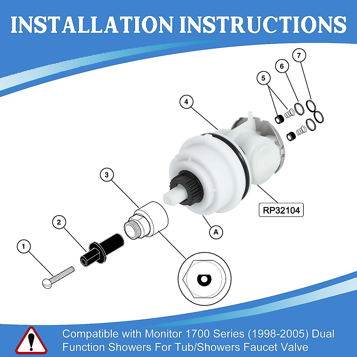 RP32104 Shower Cartridge Replacement, Compatible with Delta Monitor 1700 series(1998-2005) Showers Cartridge, RP32104 Cartridge Assembly for Bath Tub/Shower Faucet Valve