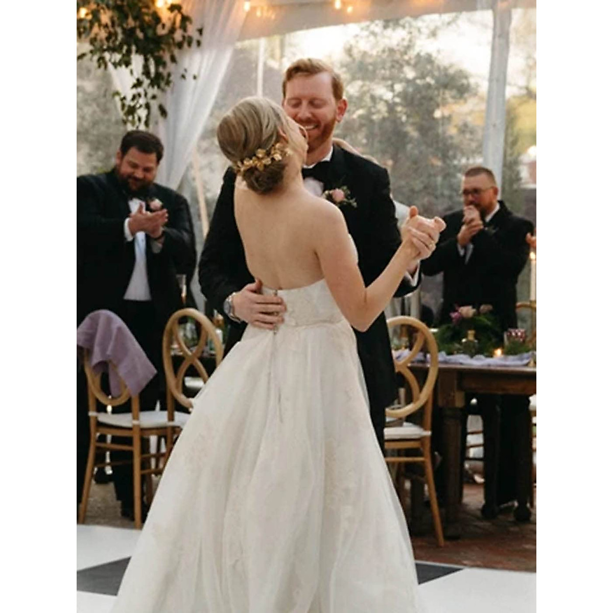 Catery Flower Bride Headband Gold Petal Hair Vine Pearl Bridal Headpiece Floral Golden Leaf Hair Piece Wedding Hair Accessories for Women and Girls