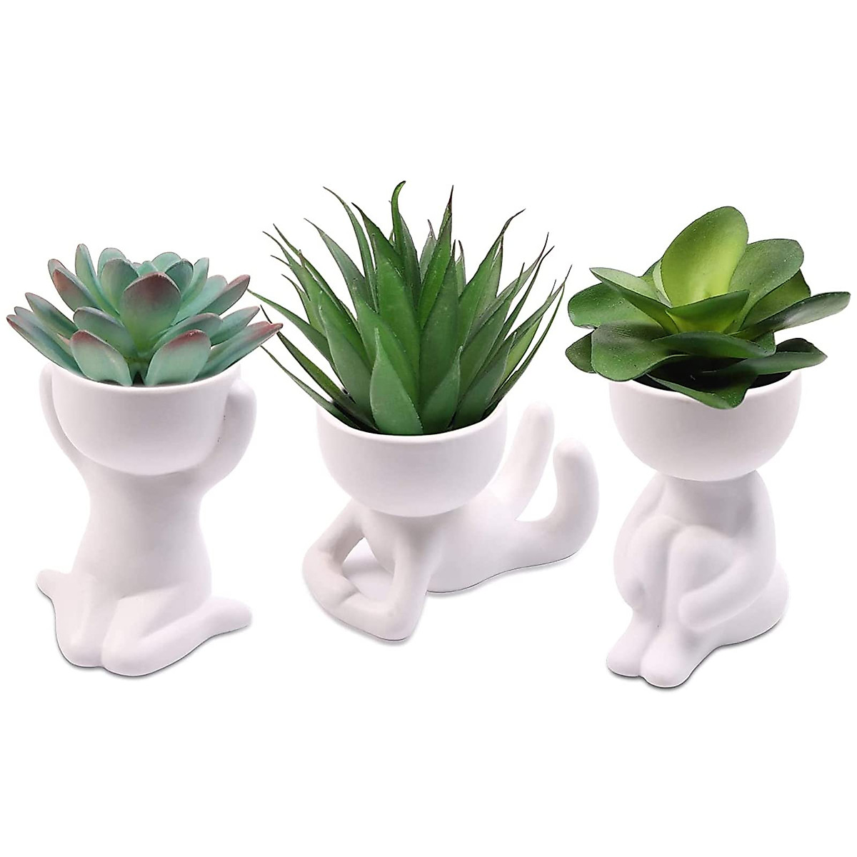DIYOMR Cute Humanoid Ceramic Doll Flower Pot Decorative Pot,Succulent Flower Cactus Bonsai Planter Pots Container Creat Design for Home Office Decor,Not Include Plants (3Pcs White)