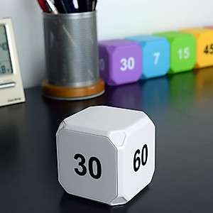 TimeCube Plus Preset Timer with 4 LED Light Alarm for Time Management, and Countdown Settings (White - 5,15,30,60 min)