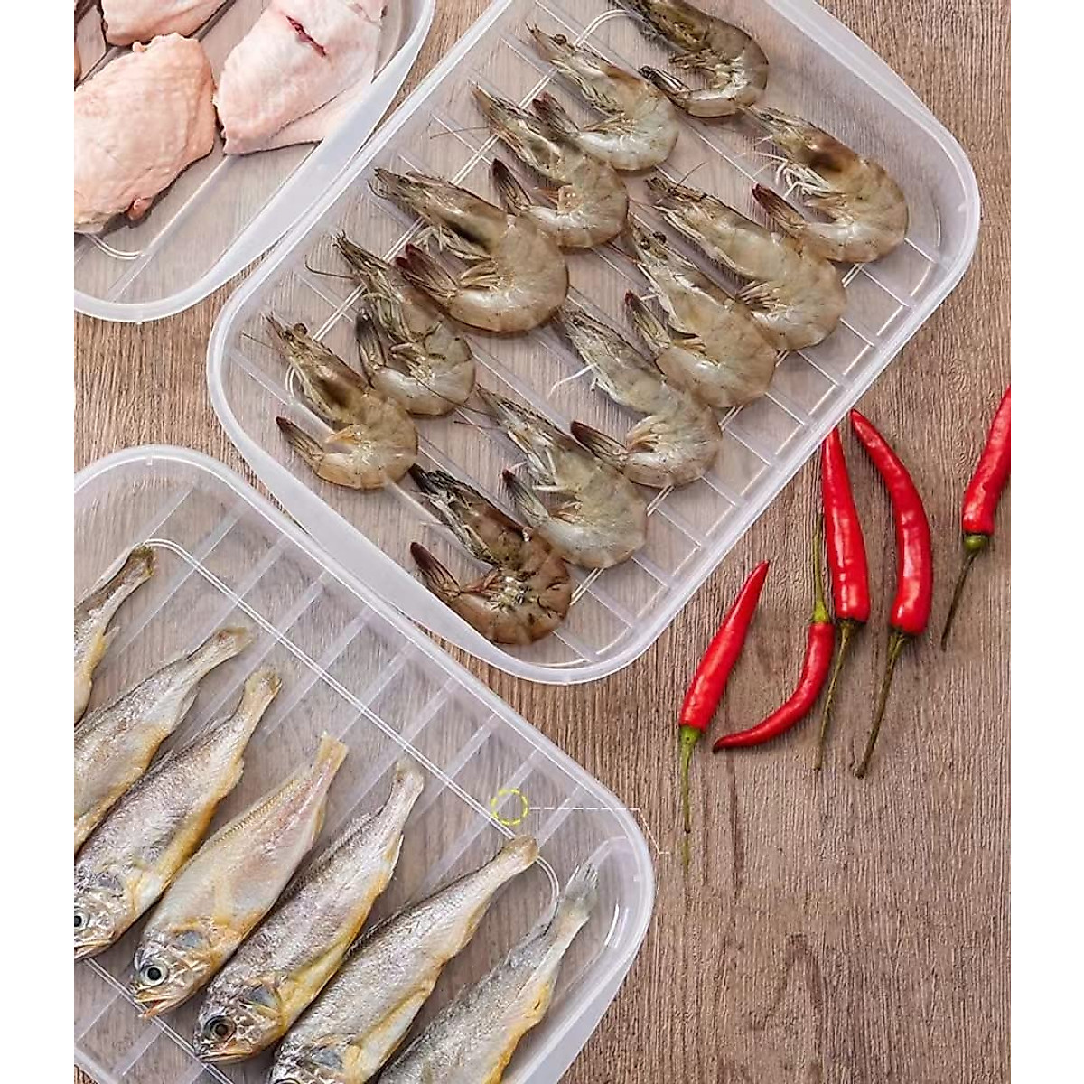 wulikanhua 2 Pack-Plastic Bacon keeper with Lids Airtight, Deli Meat Cold Cuts Cheese Saver Food Storage Containers for Refrigerators, Freezer,Shallow Low Profile Christmas Cookie Holder