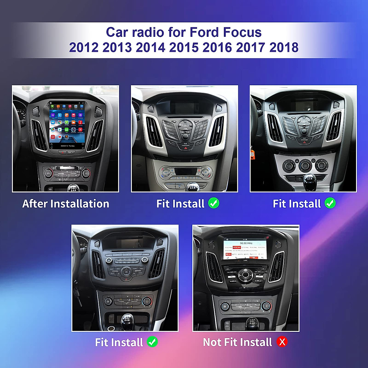 10.4 inches 5GWIFI 4GB+32GB Car Stereo Radio for Ford Focus 2012-2018 Android 13 Car Stereo Radio Upgrade T-Style Head Unit with Carplay/Android Auto with Bluetooth GPS Navigation FM/RDS 48EQ SWC