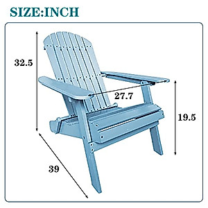 Adirondack Chair,Folding Wooden Lounger Chair，All-Weather Chair for Fire Pit/Garden/Fish with 250lbs Duty Rating，Turquoise