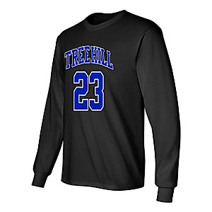 Basketball Movie #23 Nathan Scott One Tree Hill Ravens Jersey Style Men's Long Sleeve T Shirt (Black,2XL)