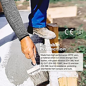 IEOVO Protective Arm Sleeves, Level 5 Protection Cut Resistant Sleeve, Anti Abrasion Arm Protectors Cut Heat Resistant Sleeve Safety Arm Guard for Garden Kitchen Farm (Grey)