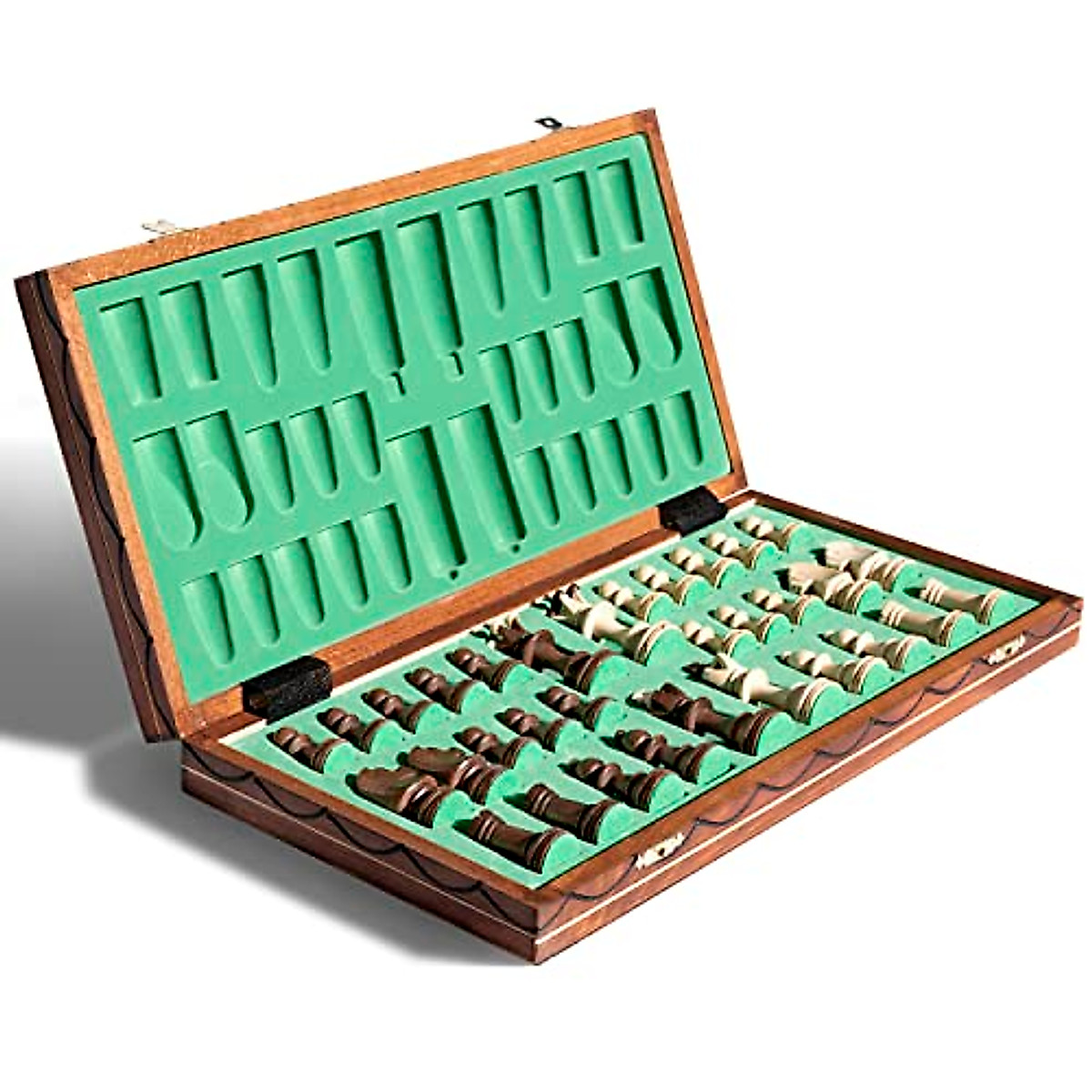 16 Inch Wooden Chess Board Sets for Adults and Kids - Tournament Chess Set with Chess Pieces Storage Compartment - Professional Chess Set Handmade with Beech and Birchwood