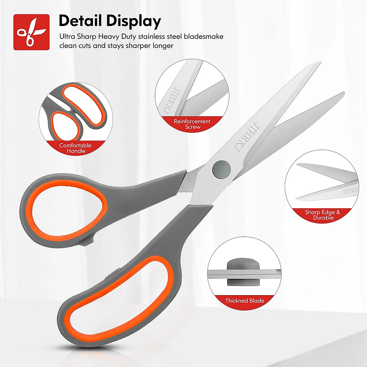 Scissors Bulk 6-Pack, All Purpose Scissors Stainless Steel Sharp Scissors for Office Home General Use Craft Supplies, High/Middle School Classroom Class Older Kids Scissor Set, Right / Left Handed