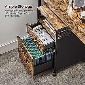 VASAGLE File Cabinet with Lock, Filing Cabinet with 2 Storage Drawers, for Hanging File Folders, Open Shelf, Home Office, Steel Frame, Industrial, Rustic Brown and Black UOFC077B01