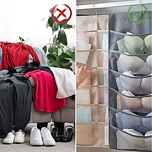 Souarts Closet Hanging Underwear Storage, 36 Pockets Wardrobe Bra Socks Underwear Organizer, Double Sided Hanging Storage Bags, Space Saver Home Storage(Gray)