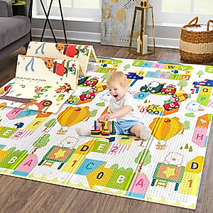 Mergren Extra Large Baby Play Mat 79" x 71"x 0.4": Reversible, Double-Sided Crawling Foam Mat for Infants and Toddlers - BPA-Free, Non-Toxic, Anti-Slip,Portable Folding - Indoor and Outdoor Use