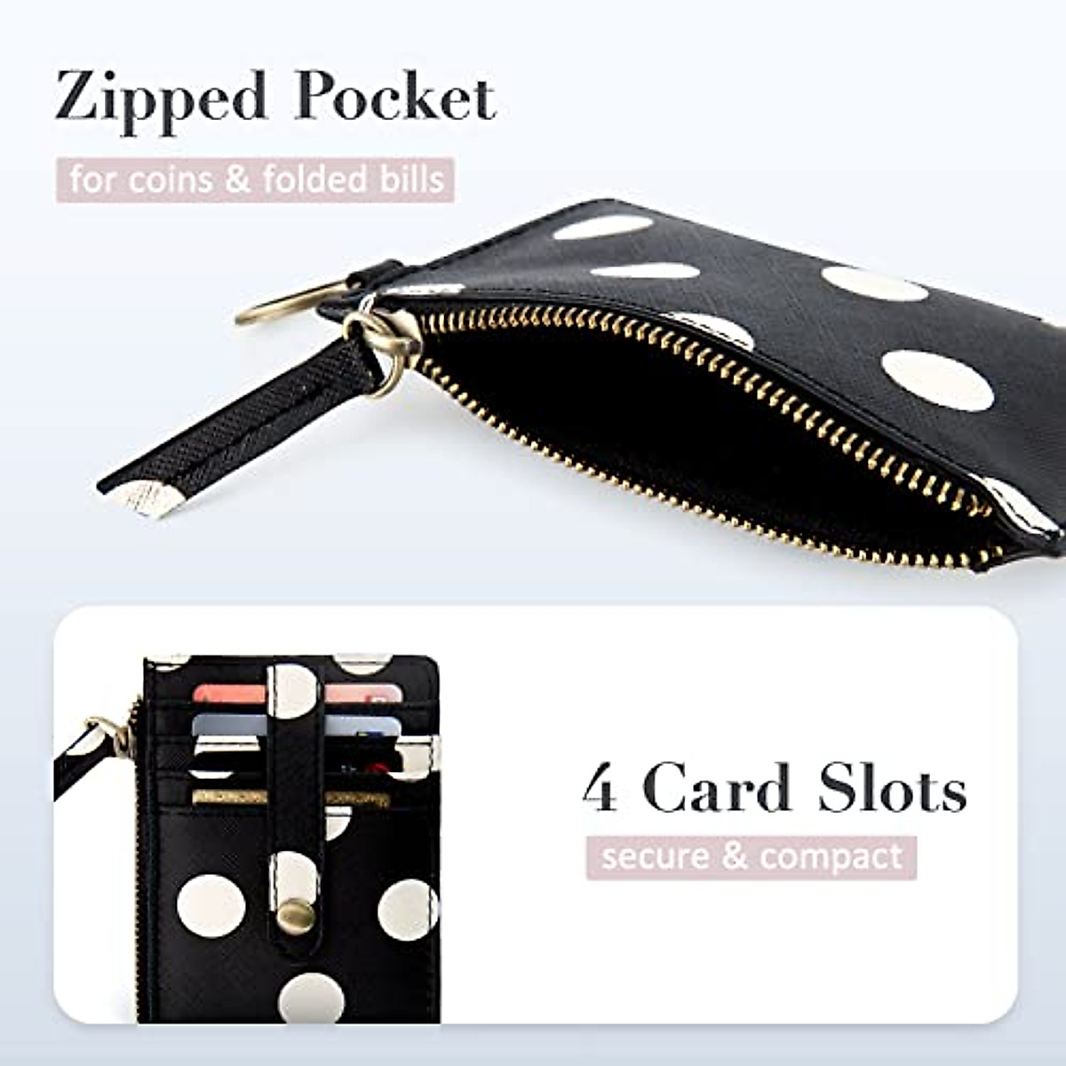 ECOSUSI Wristlet Keychain Key Ring Bracelets Card Holder Purse with Tassel, Polka Dot