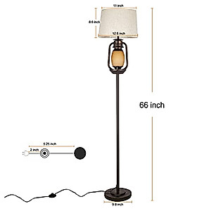 Suraielec Farmhouse Floor Lamp with Night Light, Rustic Standing Lamps for Living Room, Beige Linen Drum Lampshade, Oil Rubbed Bronze Finish, Traditional Floor Lamps for Bedroom Home Decor,Foot Switch