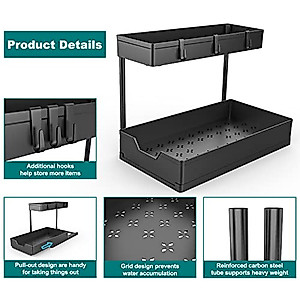 IRONBOX Under Sink Organizer, 2 Pack Pull Out Cabinet Organizer 2-Tier Slide Out Sliding Shelf Under Cabinet Storage for Bathroom Kitchen Sink Organizers and Storage(Black-2 Pack)