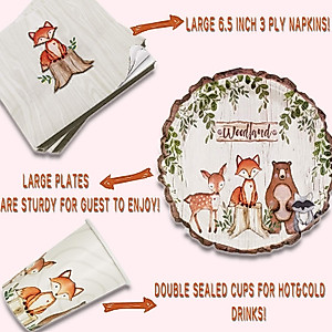 Woodland Creatures Party Supplies Baby Shower Decorations, Forest Animal Friends Theme Party Supplies, 32 Guests Dinner Plates, Dessert Plates,9 oz Cups and Napkins for Baby Shower and Birthday Party