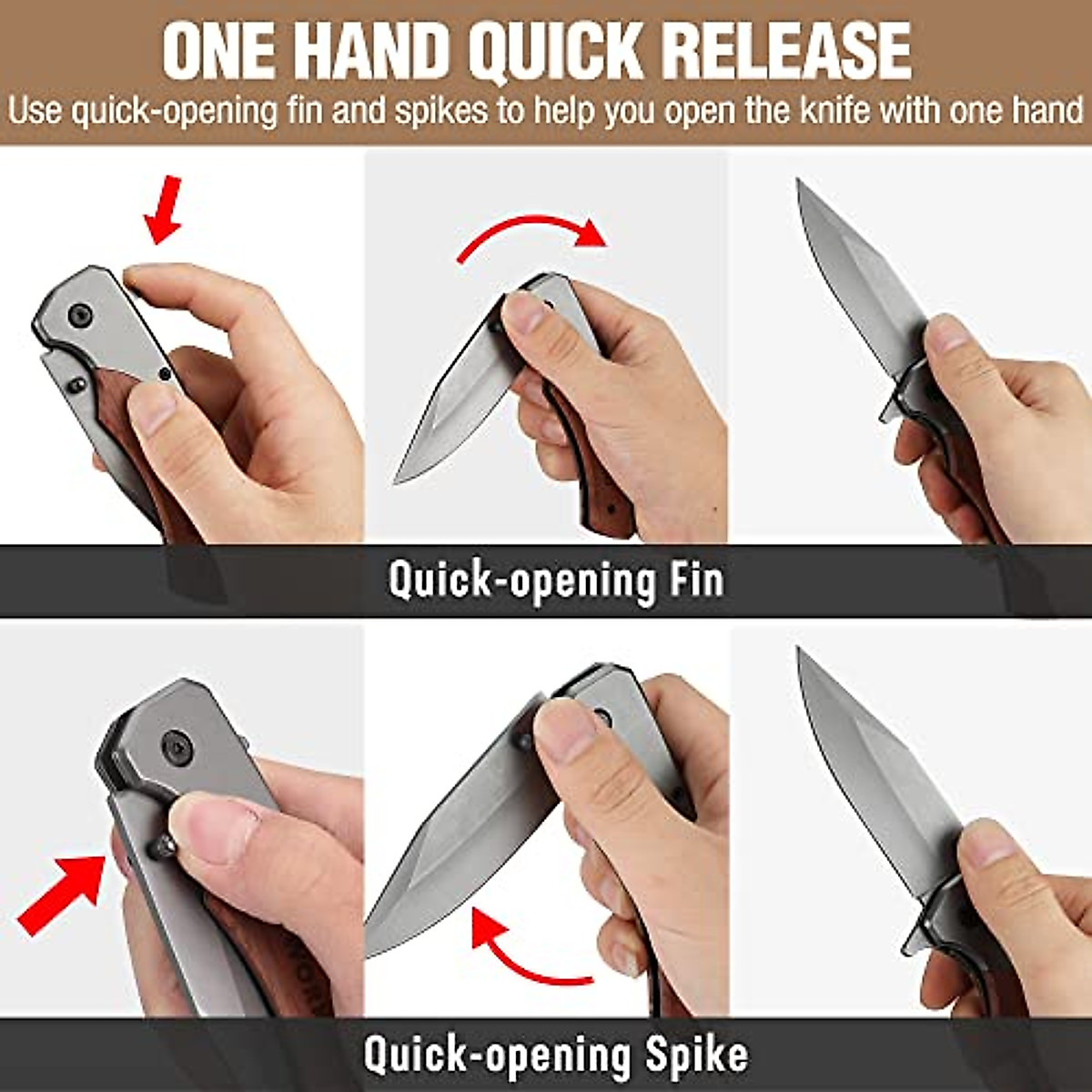 WORKPRO Folding Utility Knife & EDC Pocket Knife, Quick-Change Wood Handle Razor Box Cutter and Foldable Knife Kit with Extra 10PC SK5 Blades for Indoor and Outdoor Activities