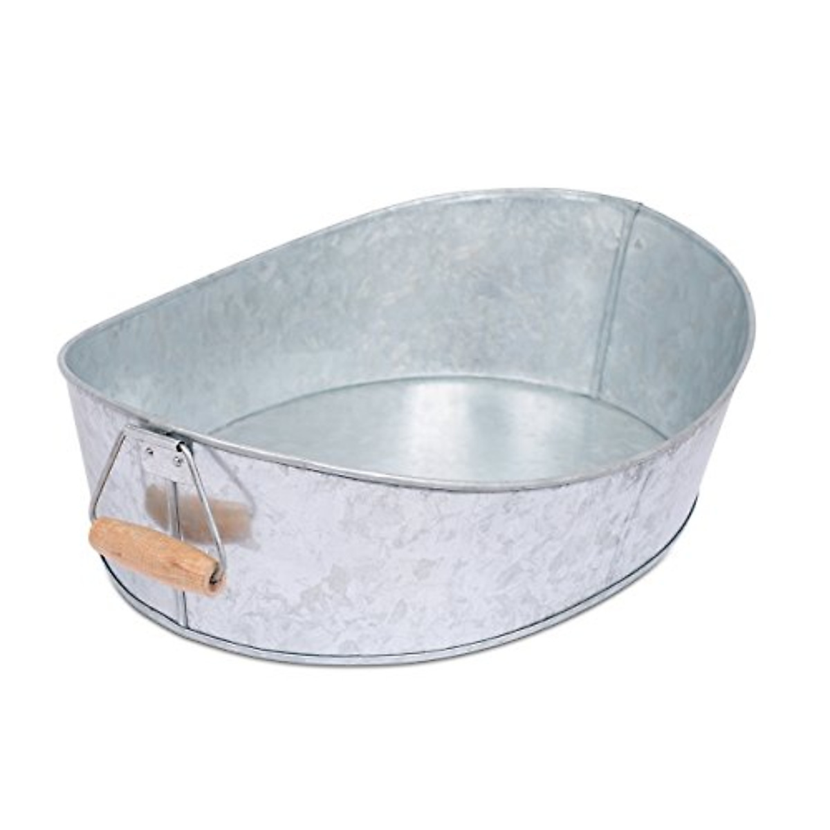BirdRock Home Galvanized Beverage Tub, Caddy and Tray Set - 3 Piece - Party Tray Platter Drink Holder - Silverware Caddy - Wooden Handles