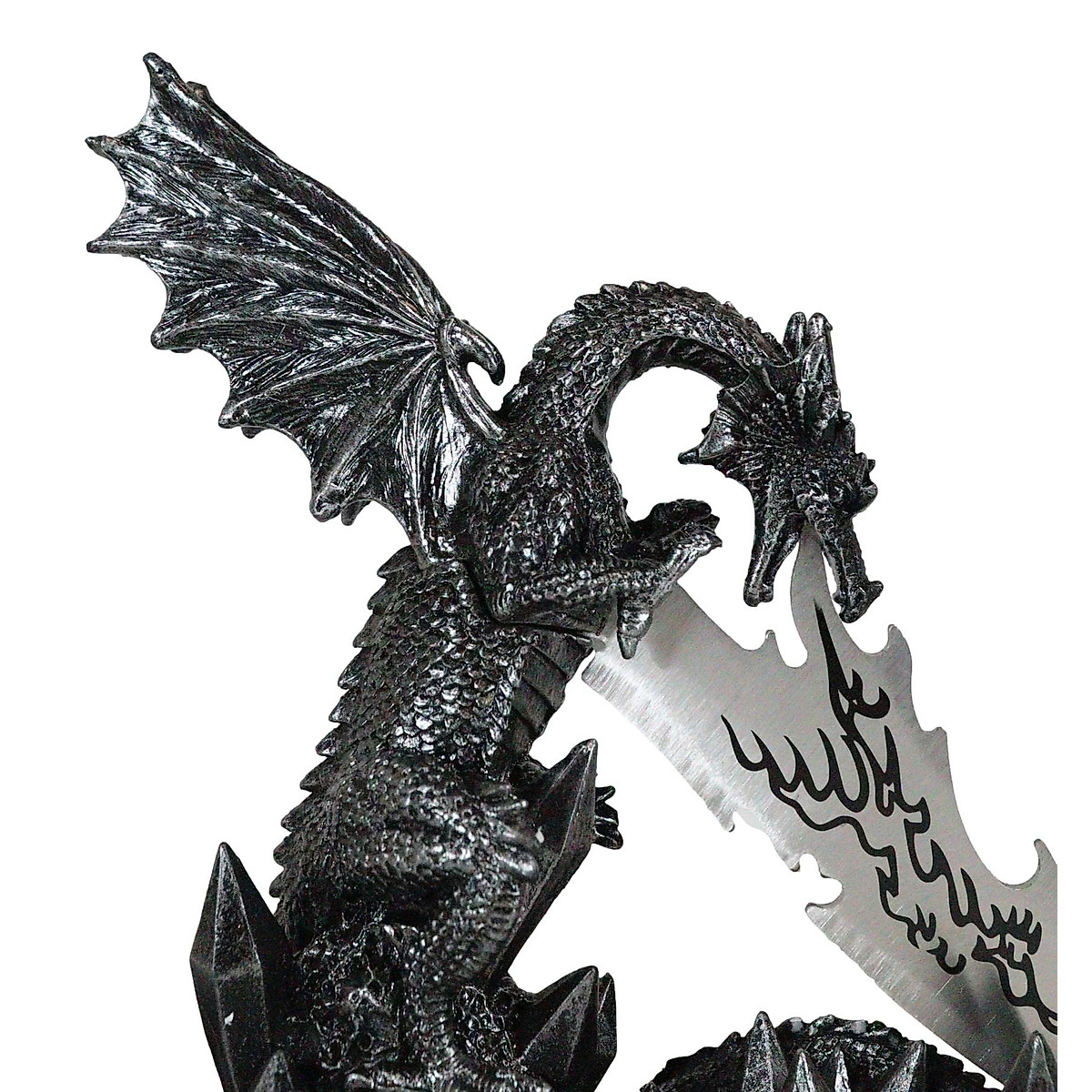 Ebros Medieval Dreamwork Fantasy Dragon Fire Breath Dagger Letter Opener Knife With Base Holder Statue Home Office Decor Figurine Dungeons And Dragons GOT Obsidian Blade