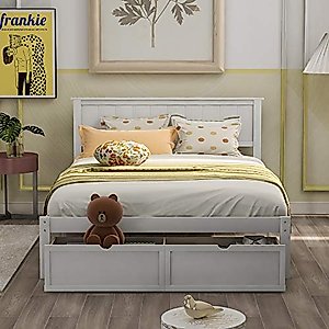 SOFTSEA Full Bed Frame with Drawers Storage Bed Wood Platform Bed Frame with Headboard and Footboard