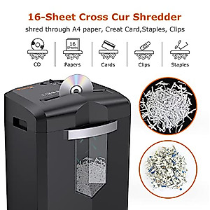 Bonsaii 16-Sheet Paper Shredder for Office, 40-Minute Home Office Heavy Duty Shredder, Crosscut Shredders for CD, Credit Card, Mails, Staple, Clip, with 4 Casters & 5.3 Gal Pullout Basket (C267-A)