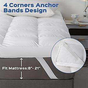 ZUBISU 2 Inch Extra Thick Mattress Topper,1200 GSM Fusion Goose Down Feather Filled Bed Mattress Pad,4 Anchor Elastic Bands (28"x52")