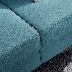Traditional Upholstered 61 Inch Fabric Loveseat Couch Sofa for Living Room with Sturdy Wood Frame Construction, Single, Blue