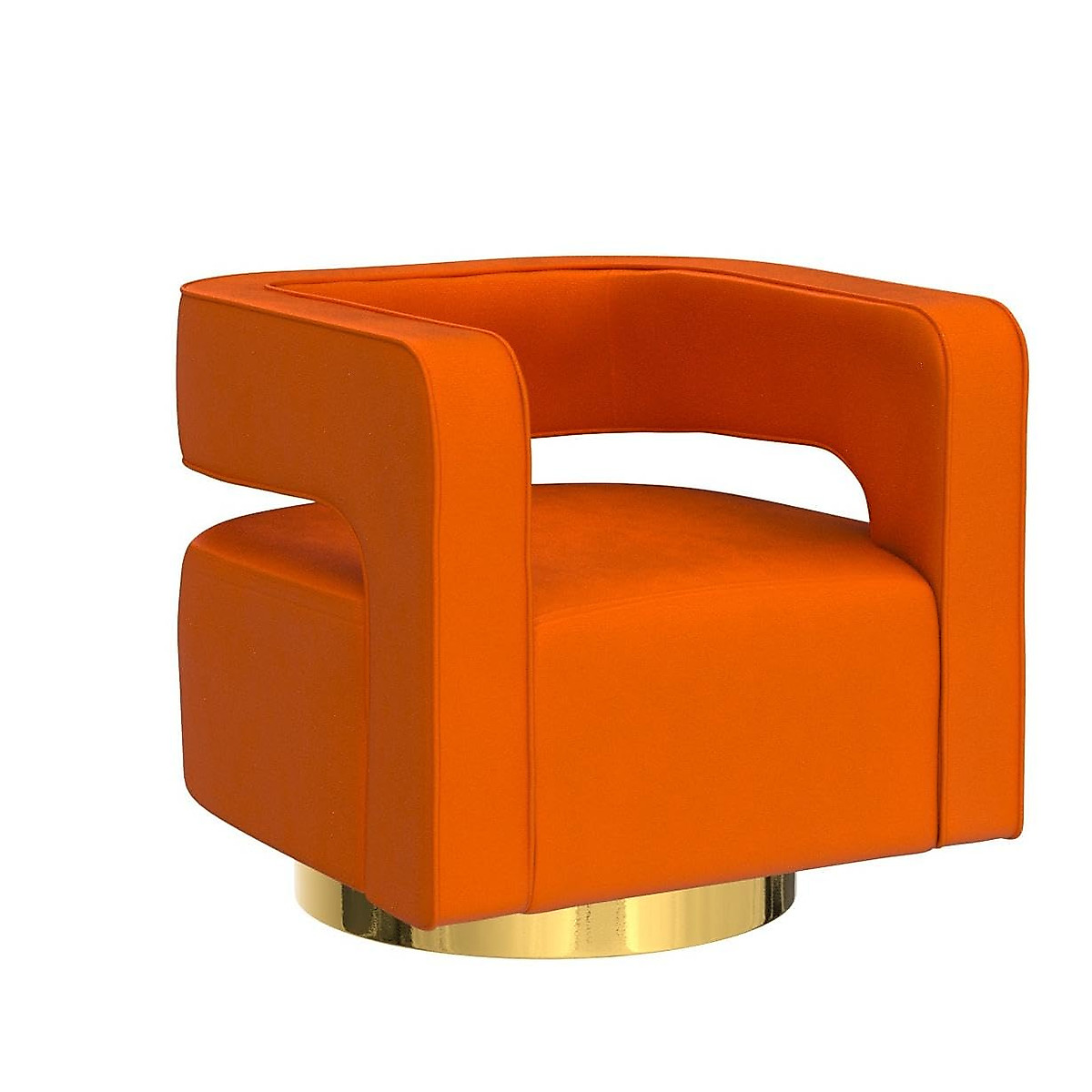 HULALA HOME Swivel Accent Barrel Chairs Set of 2, Modern Velvet Accent Chairs with 3D Curved Open Back & Swivel Gold Metal Base, Velvet Club Lounge Chairs for Living Room Bedroom Nursery, Orange