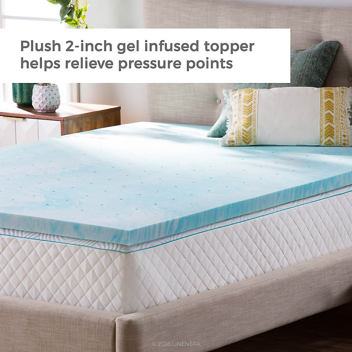 LINENSPA 2 Inch Gel Swirl Memory Foam Mattress Topper – Cooling Gel Infused – Pressure Relieving – CertiPUR Certified - Twin