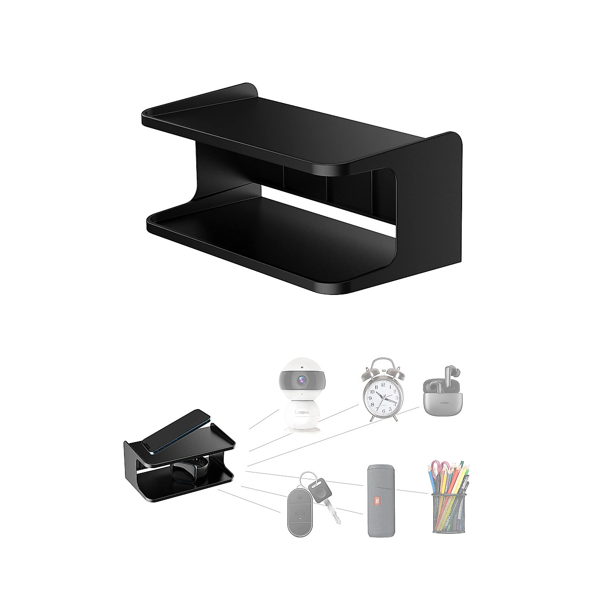 Bedside Shelf Accessories Organizer for Bedroom Bedside Wall Organizer Universal Bedside Shelf Wall Mount for Glasses/Remote/Earphone/Cell Phone and More (Black)