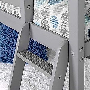 Max & Lily Low Bunk Bed, Twin-Over-Twin Bed Frame For Kids With Curtains For Bottom, Grey/Purple