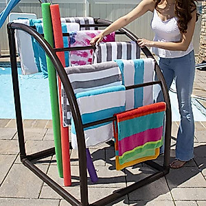7 Bar Curved PVC Towel Rack - Free Standing Poolside Storage Organizer - Also Stores Floats, Paddles and Noodles, 37.5" W x 37.5" L x 49.5" H, (Brown) Style 144574