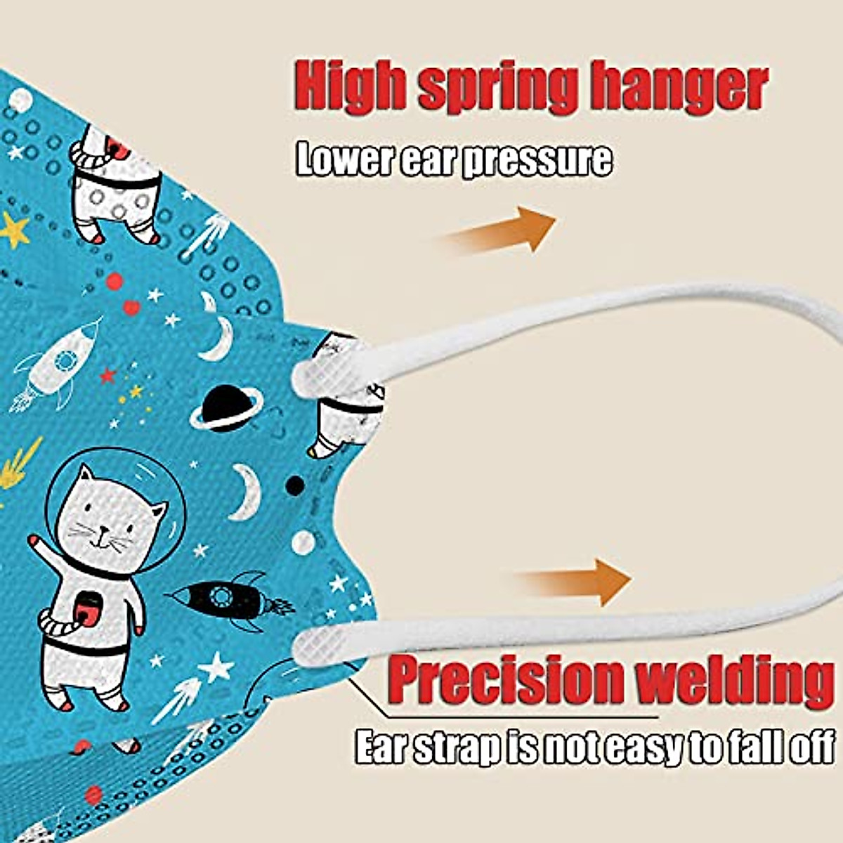 HEALT 50Pcs Kids Disposable Face_Masks with Designs ,4-Ply Printed 4D Facemasks with Nose Wire for Boys Girls School Outdoor (KF_94_Kid, Space_1) 50 Count (Pack of 1)