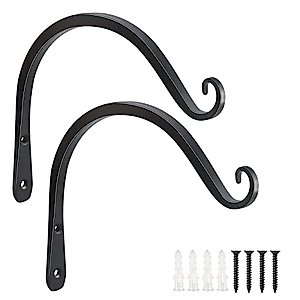 FEED GARDEN 2 Pack 8 Inch Hanging Plant Bracket Wall Hooks Decorative Plant Hangers for Outdoor Hanging Bird Feeders, Wind Chimes, Plant Baskets, Black