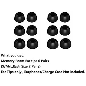 Memory Foam Ear Tips Noise Canceling Foam Eartips Ear Plug Ear Tip Gels Compatible with Beats Studio Buds/Beat Fit Pro, [Fit in Case],L/M/S 3 Size 6 Pairs,Black (Foampsb6p)