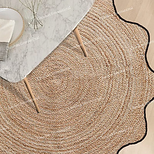 4x4, 5x5, 6x6,feet Natural Jute Scallop Round Rug, Floor Scalloped Edge Rug Braided Boho Eco Large Circular Handmade Area Rugs (D2)