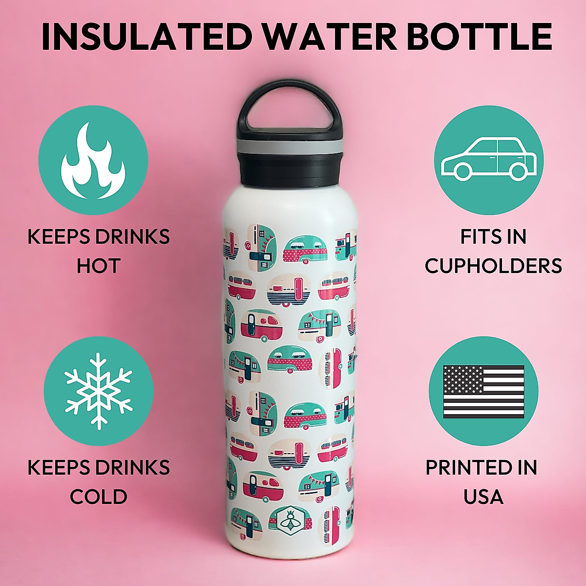 Biddlebee 25oz Insulated Water Bottle with Chug Cap & Built-In Carry Handle | Designer Printed Stainless Steel Water Bottles w/Leakproof Lid | Keeps Drinks Hot or Cold for Hours | Gifts for Women