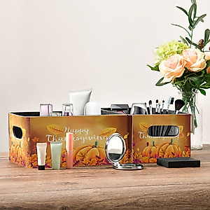 Happy Thanksgiving Autumn Fall Leaves Storage Basket Bins Set (2pcs) Felt Collapsible Storage Bins with Fabric Rectangle Baskets for Organizing for Office Bedroom Closet Babies Nursery Toys DVD Laundry