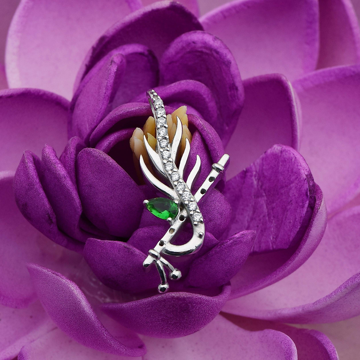 Shine Jewel KRISHNA FLUTE LEAF 925 Sterling Silver Religious Pendant