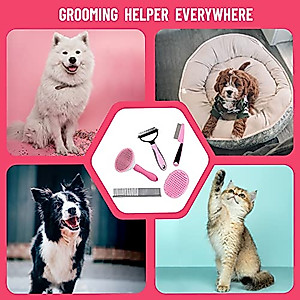 Dog Brush Shedding Kit Grooming - Dog Grooming Dog Brush for Shedding Short Haired Dogs, Deshedder Brush for Dogs, Dog Grooming Combs, Dematting Combs Set Pink