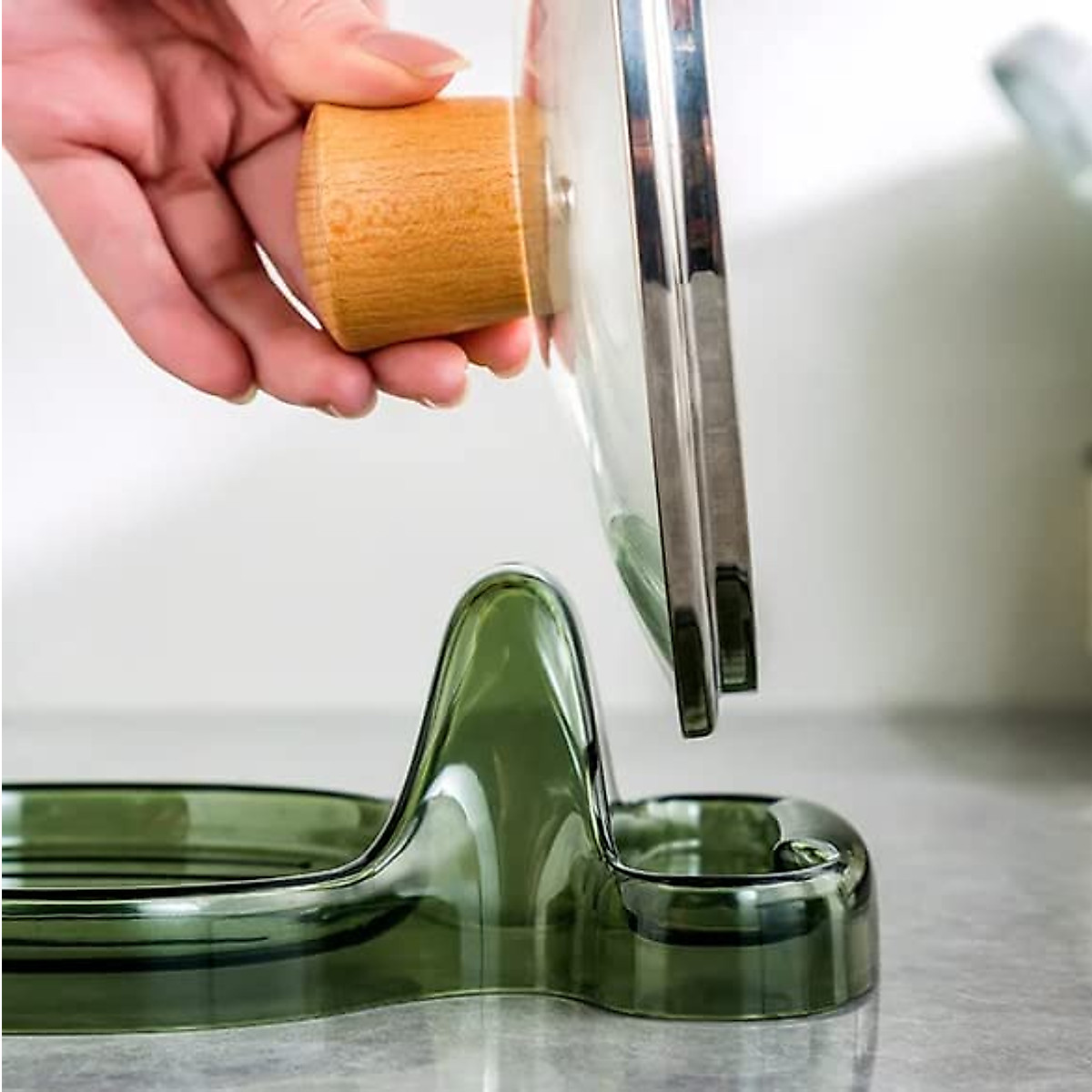 Multifunction Kitchen Spatula Rack - Spoon Rest w/Lid Holder, Versatile Pot Lid Ladle Holder, Heat-Resistant & Eco-Friendly, Food Grade Plastic Spoon Holder for Multiple Utensils (A - Green)