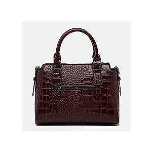 GJGJTER Women Patent Leather Bucket Bag Embossed Shoulder Handbag Crossbody Purse-Dark Brown