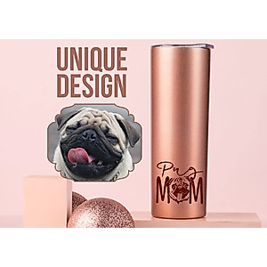 Onebttl Pug Gifts, Dog Lover Gifts, Gifts for Dog Mom, Dog Owner, Women, Girls, Friends, Daughters, Coworkers, 20Oz Skinny Tumbler, Pug Mom, Rose Gold