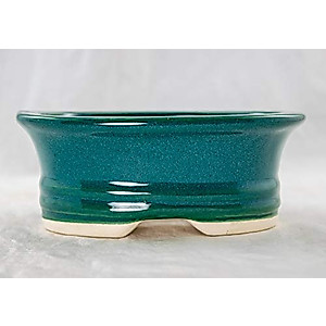 5.75" Oval Teal Green Shohin Bonsai/Succulent Pot + Tray + Rock + Mesh Combo