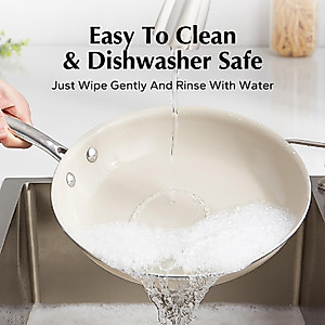 Redchef Nonstick Frying Pans Set, Ceramic Pan Skillet, Non Toxic Pans for Cooking, 8" 9.5" 11" Ceramic Frying Pan Set PFAS & PTFE & PFOA Free with Stay Cool Handle, Dishwasher & Oven Safe, Beige White