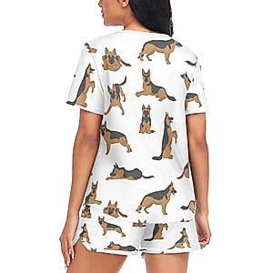 vvfelixl German Shepherd Pajamas Sleepwear For Women Short Sleeve Loungewear White Xl